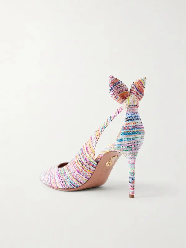 AQUAZZURA Bow Tie 85 Embellished Tweed Pumps - Multi