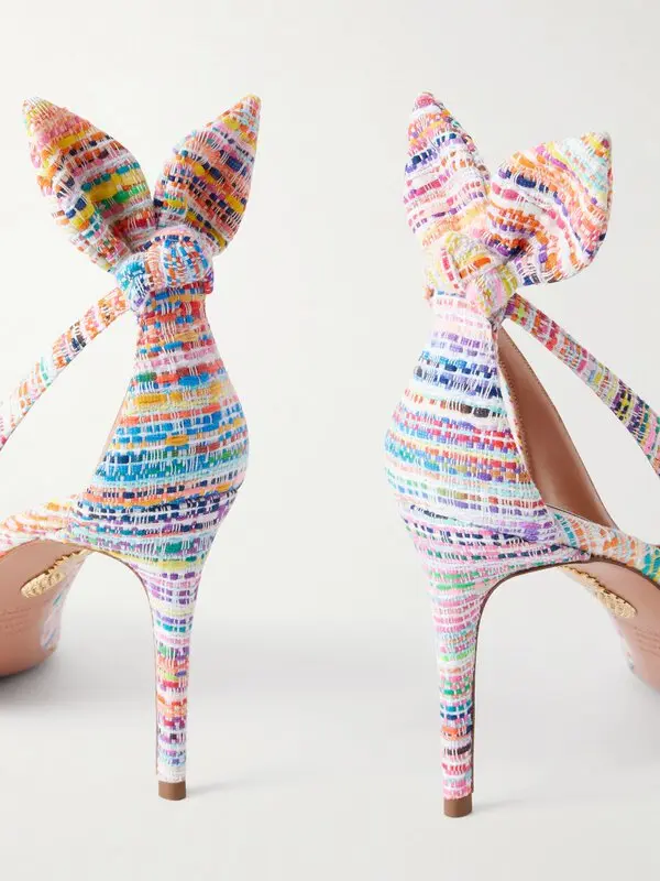 AQUAZZURA Bow Tie 85 Embellished Tweed Pumps - Multi