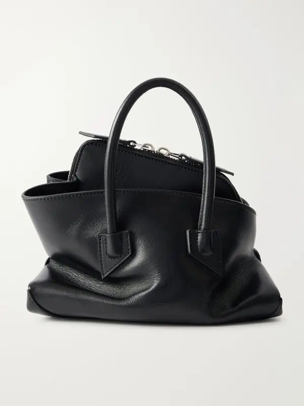 Attico La Passeggiata Mini Asymmetric Leather Tote - Black