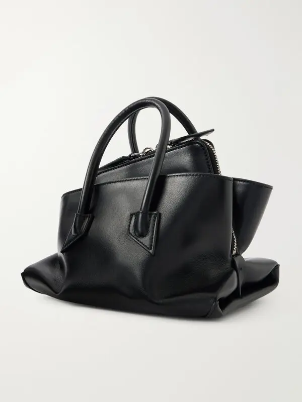 Attico La Passeggiata Mini Asymmetric Leather Tote - Black