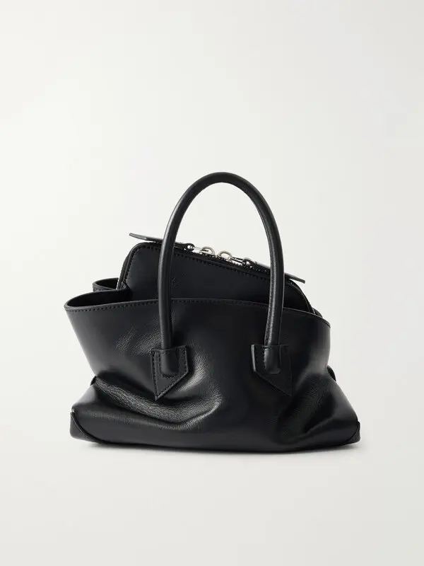 Attico La Passeggiata Mini Asymmetric Leather Tote - Black