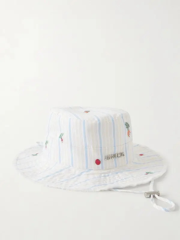 Jacquemus Le Bob Artichaut Printed Striped Cotton Sunhat - White