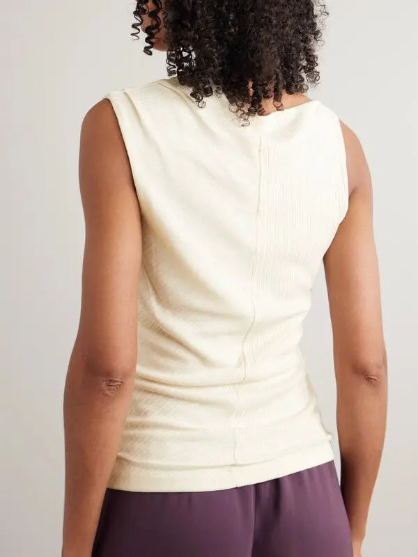 RÙADH Toga Draped Ribbed Organic Cotton And Modal-blend Top - Neutrals