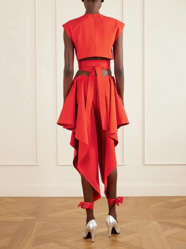 Alaïa Cropped Cotton-poplin Top With Extended Cap Sleeves - Red