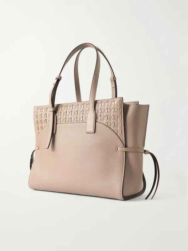SERAPIAN Medium Textured Leather Tote With Tie Details - Brown