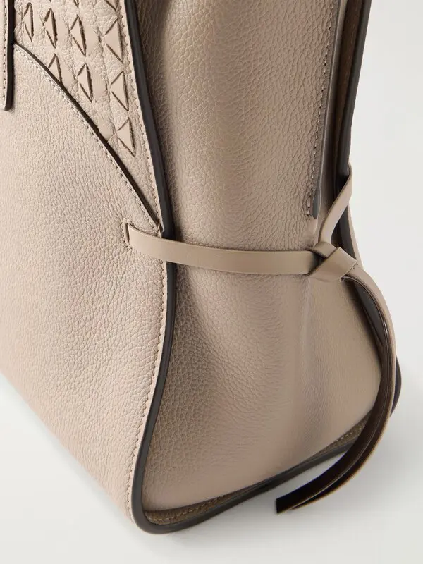 SERAPIAN Medium Textured Leather Tote With Tie Details - Brown