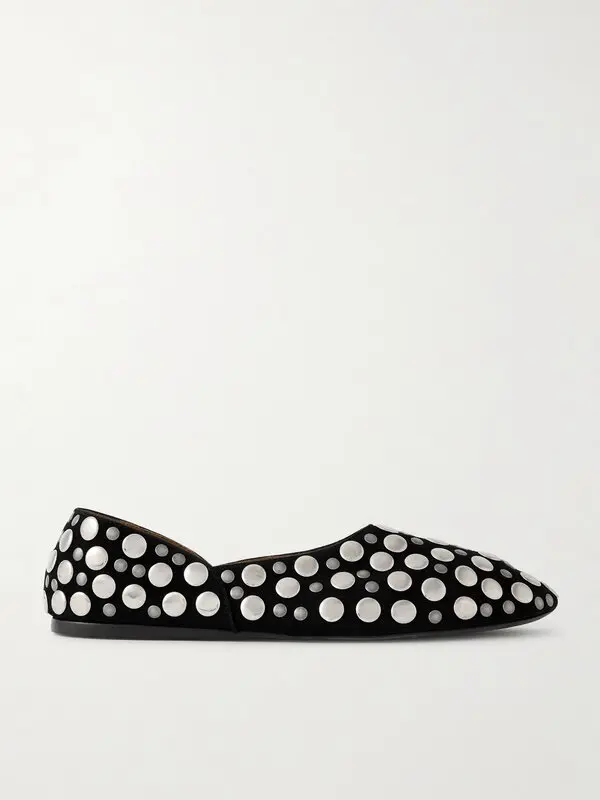 Khaite Jane Studded Suede Flats - Black