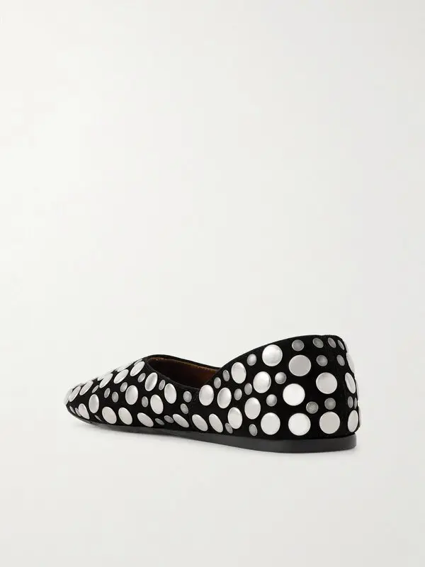 Khaite Jane Studded Suede Flats - Black