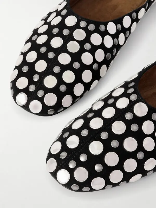 Khaite Jane Studded Suede Flats - Black