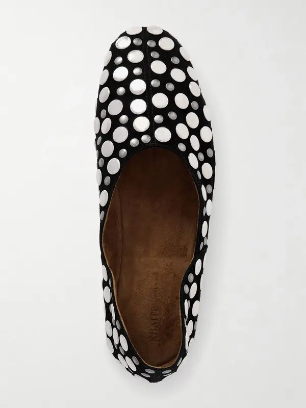 Khaite Jane Studded Suede Flats - Black