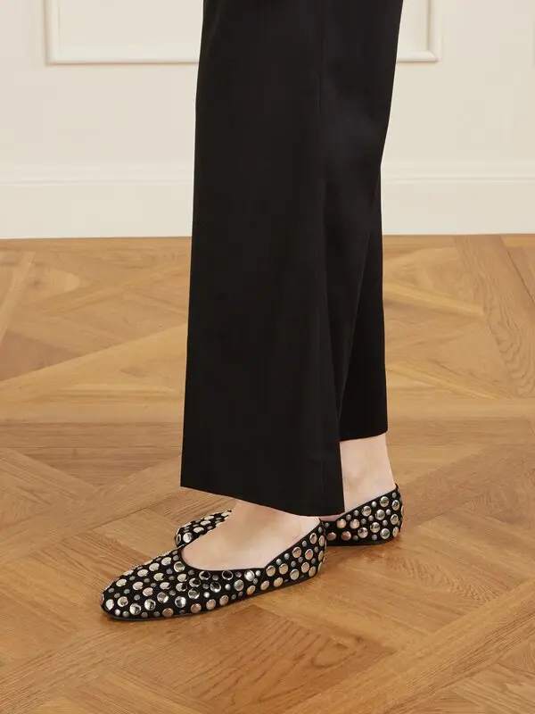 Khaite Jane Studded Suede Flats - Black