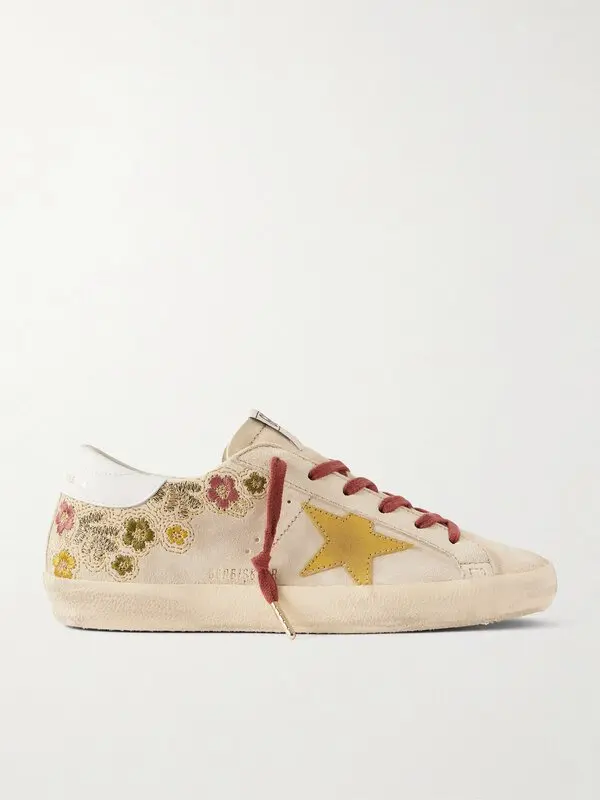 GOLDEN GOOSE Super-star Suede Embroidered Low-top Sneakers - Neutrals