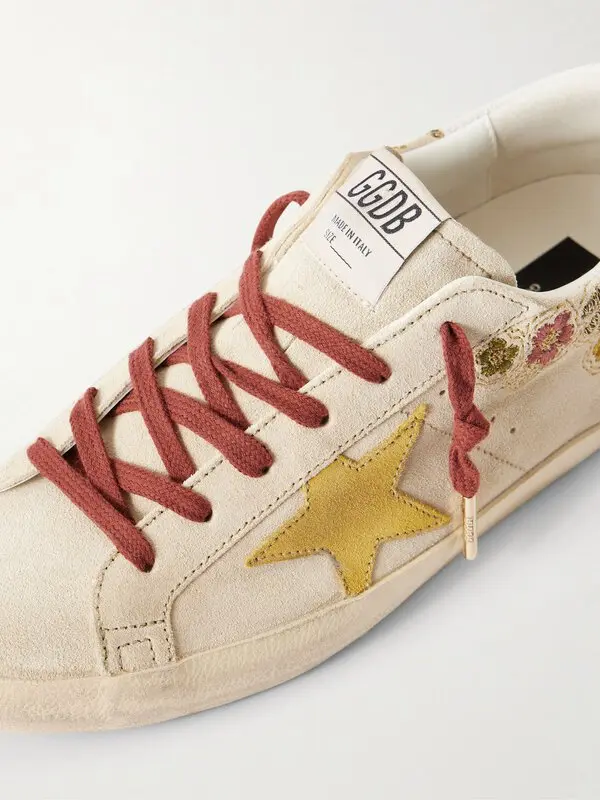 GOLDEN GOOSE Super-star Suede Embroidered Low-top Sneakers - Neutrals