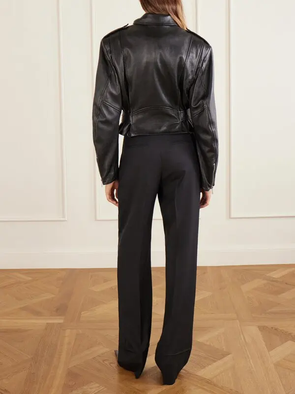 Saint Laurent Glossed Textured-leather Biker Jacket - Black