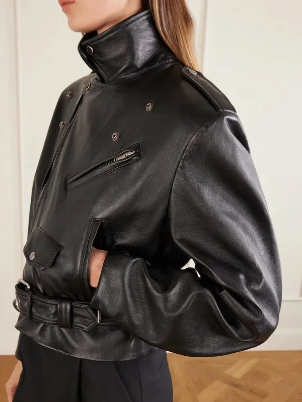Saint Laurent Glossed Textured-leather Biker Jacket - Black