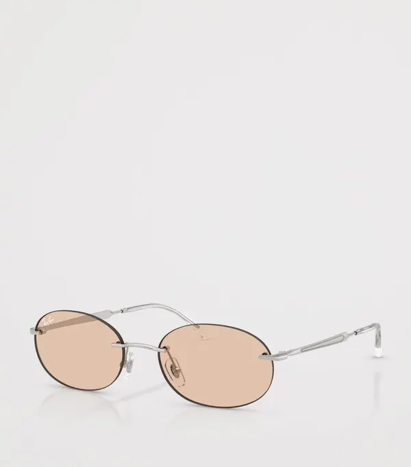 Ray-ban Rb3767 Metal Oval Rimless Sunglasses - Silver