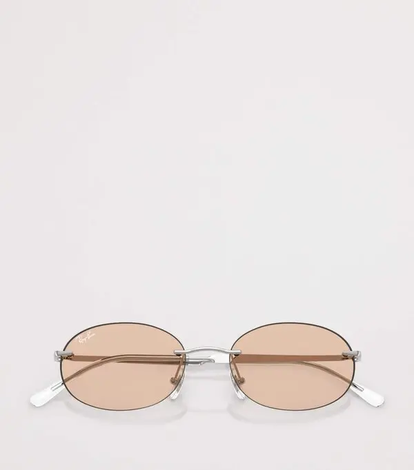 Ray-ban Rb3767 Metal Oval Rimless Sunglasses - Silver