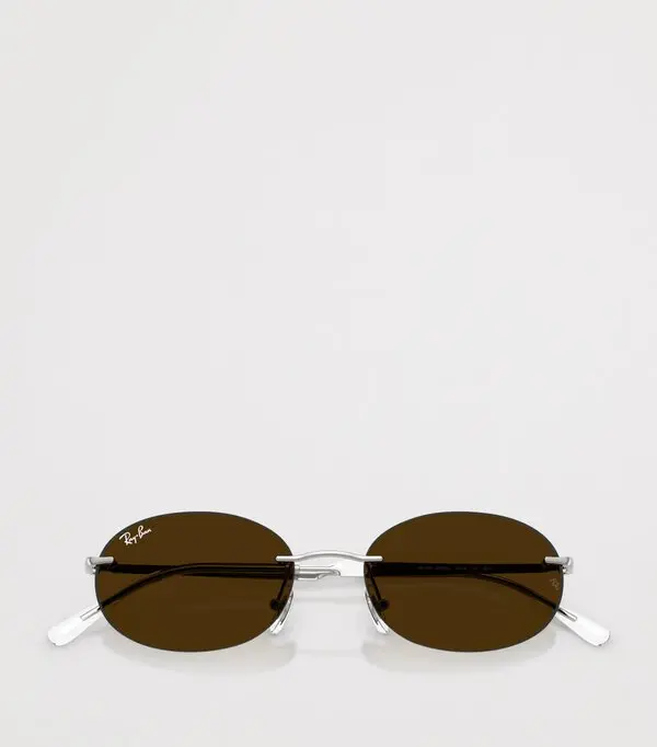 Ray-ban Rb3767 Metal Oval Rimless Sunglasses - Silver