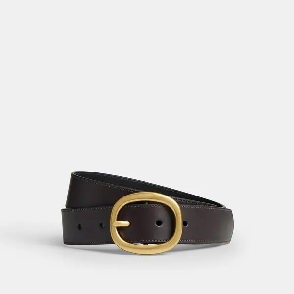 COACH Oval Buckle Belt, 32mm - Brass/maple