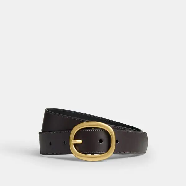 COACH Oval Buckle Belt, 32mm - Brass/maple