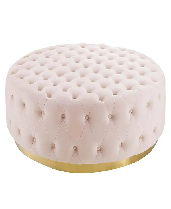 MODWAY Ensconce Tufted Performance Velvet Round Ottoman - Pink