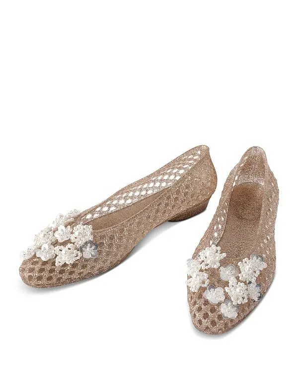 HEAVENLY JELLY Daisy Sequin & Imitation Pearl Flower Jelly Shoes - Gold