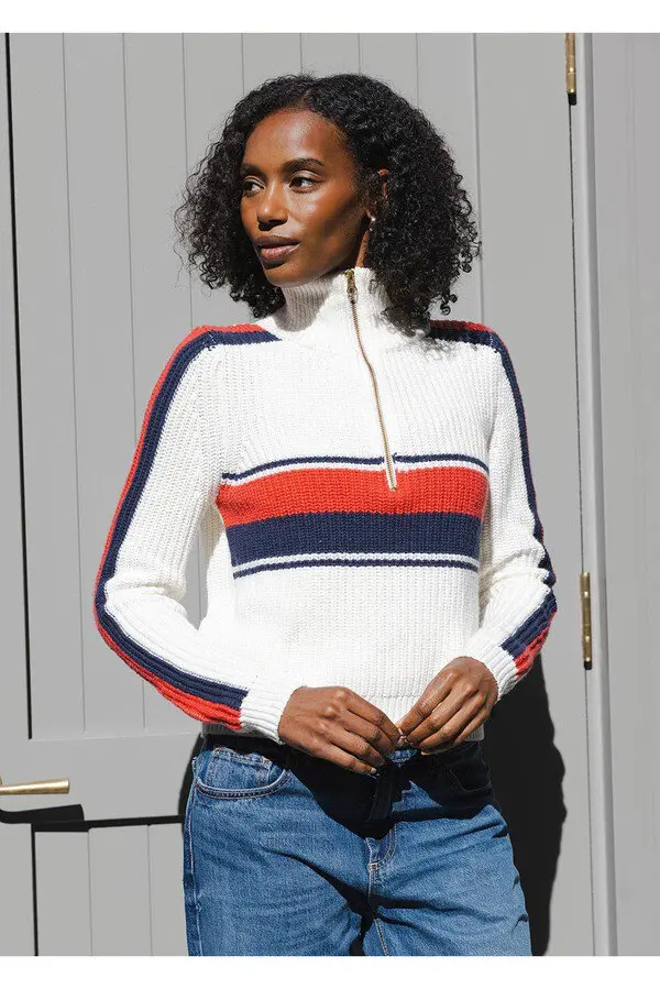 ELLSWORTH + IVEY Aspen Quarter-zip Retro Block Sweater - Neutral
