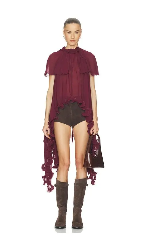 ANIYE RECORDS Heren Ruffle Top - Burgundy