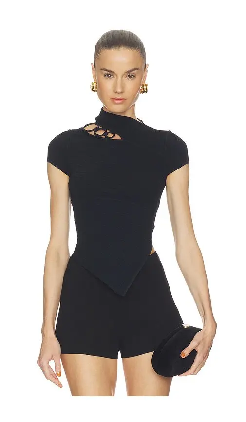 Cult Gaia Nessi Ribbed Ponte Top With Cut-out Detail - Black