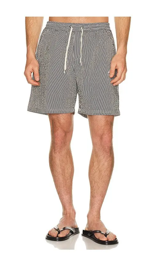 LES DEUX Stan Stripe Seersucker Swim Shorts - Black