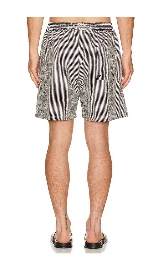 LES DEUX Stan Stripe Seersucker Swim Shorts - Black