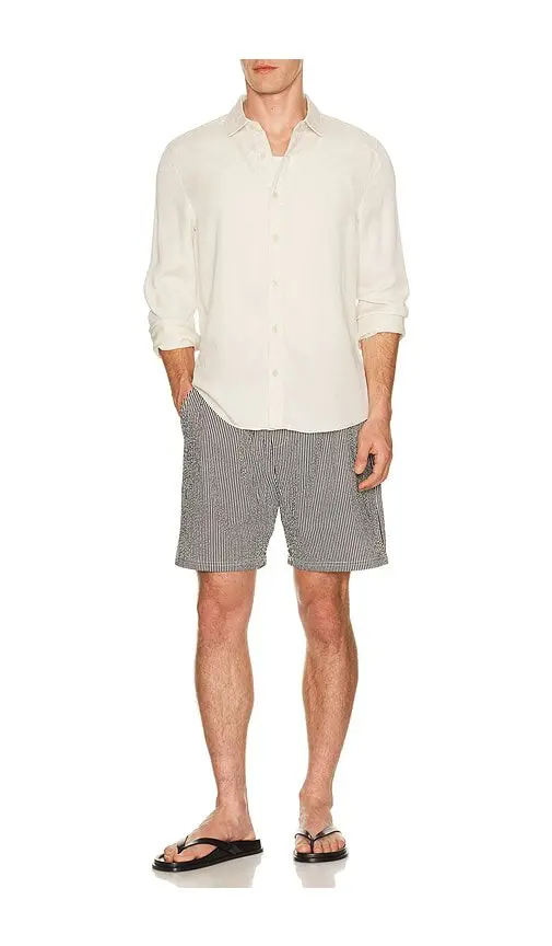 LES DEUX Stan Stripe Seersucker Swim Shorts - Black