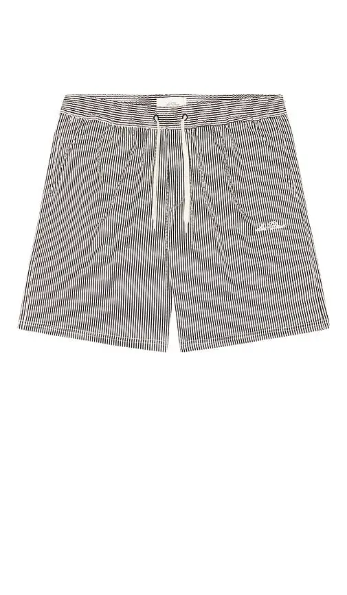 LES DEUX Stan Stripe Seersucker Swim Shorts - Black