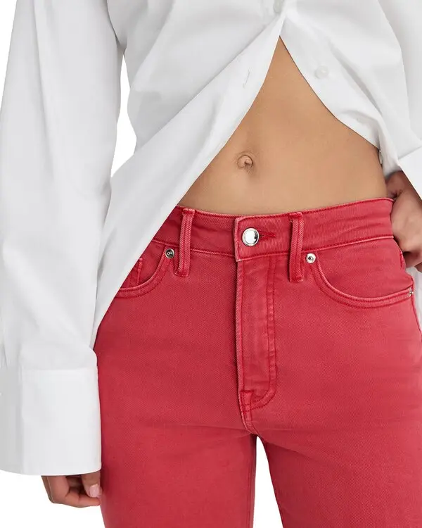 Good American Good Icon Mid Rise Straight Leg Ankle Jeans - Cherry Red