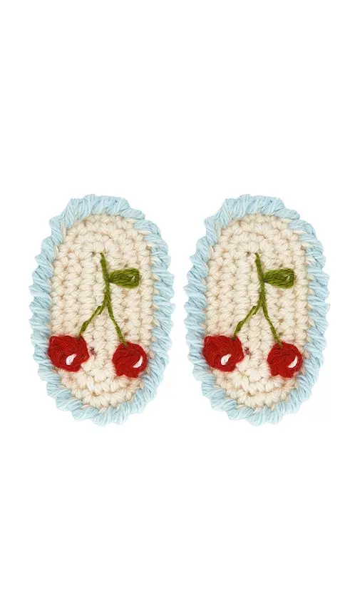 WILD WAWA Crochet Clip Set In Baby Blue - Cherry Stripe