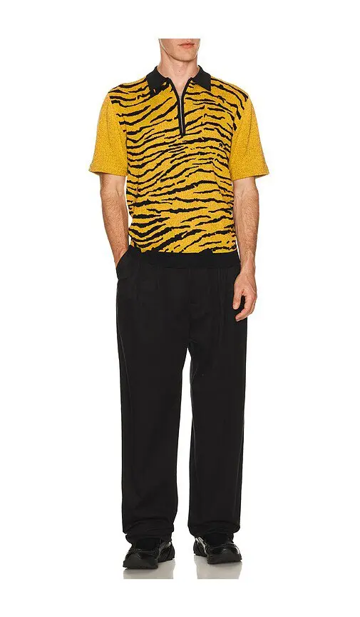 BEAMS Half Zip Knit Polo Animal Jacquard In Orange - Tiger