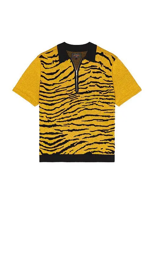 BEAMS Half Zip Knit Polo Animal Jacquard In Orange - Tiger