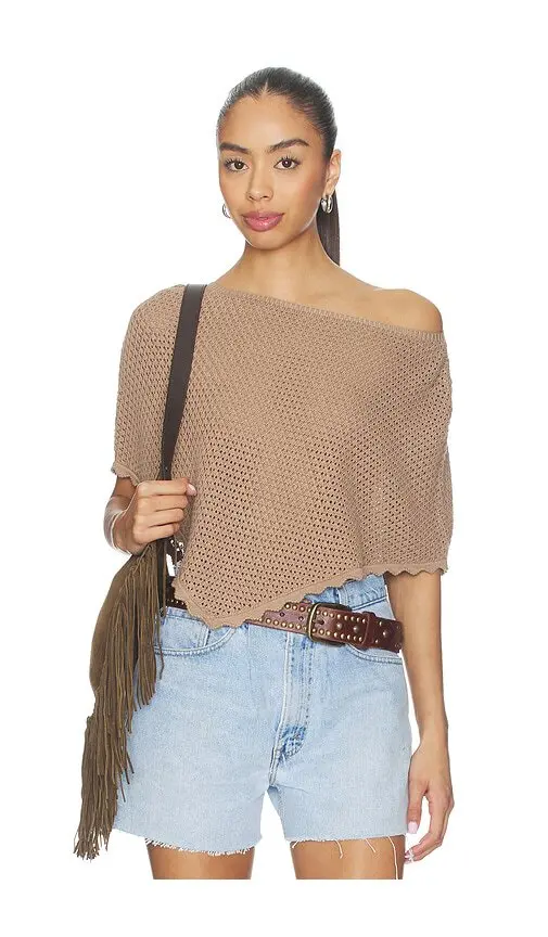 LOVERS AND FRIENDS Ayla Pointelle Poncho - Taupe Neutral