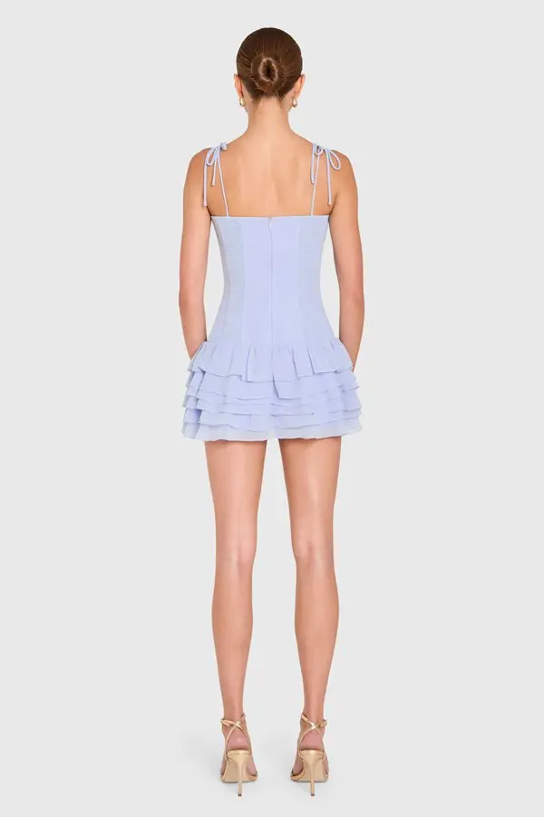 Amanda Uprichard Laureline Romper With Tiered Ruffle Skirt - Arctic