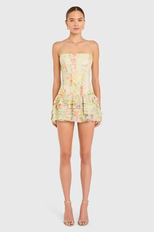 Amanda Uprichard Laureline Romper In Whistledown - Endive Multi