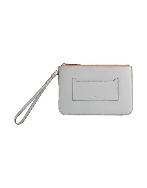 Burberry Leather Clutch With Detachable Wristlet Strap - Grey