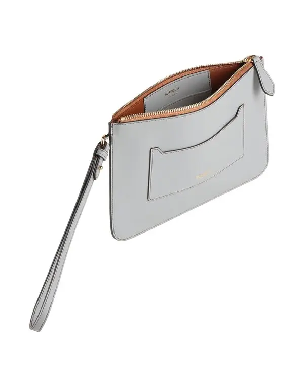 Burberry Leather Clutch With Detachable Wristlet Strap - Grey