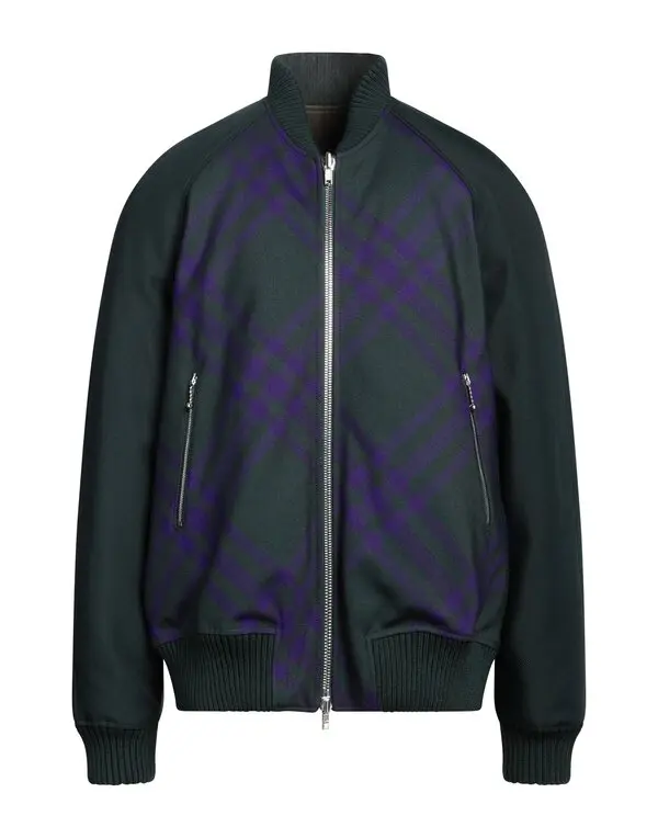 Burberry Bomber Jacket In Polyester And Virgin Wool With Signature Print - Green