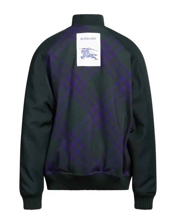 Burberry Bomber Jacket In Polyester And Virgin Wool With Signature Print - Green