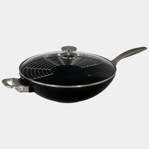 SWISS DIAMOND Chd Nonstick Wok With Glass Lid - Black