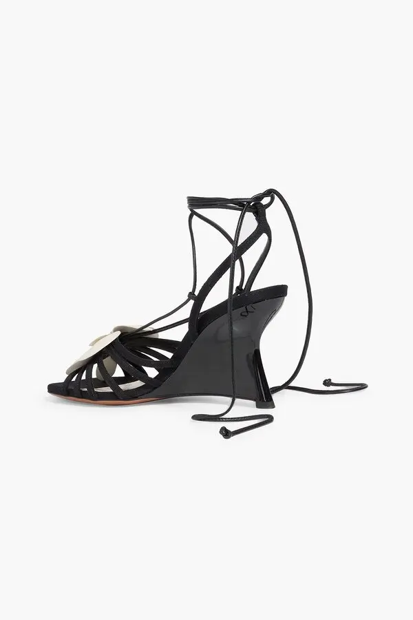 Zimmermann Floral-appliquéd Grosgrain Wedge Sandals
