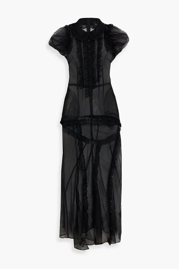 Simone Rocha Ruffled Tulle Midi Dress - Black