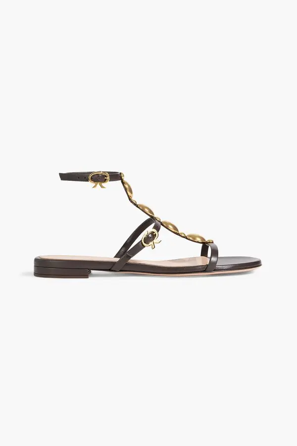 GIANVITO ROSSI Kalinda Embellished Leather Sandals - Dark Brown