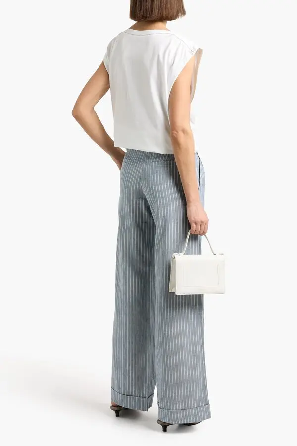 Brunello Cucinelli Striped Linen, Cotton, And Hemp-blend Wide-leg Pants