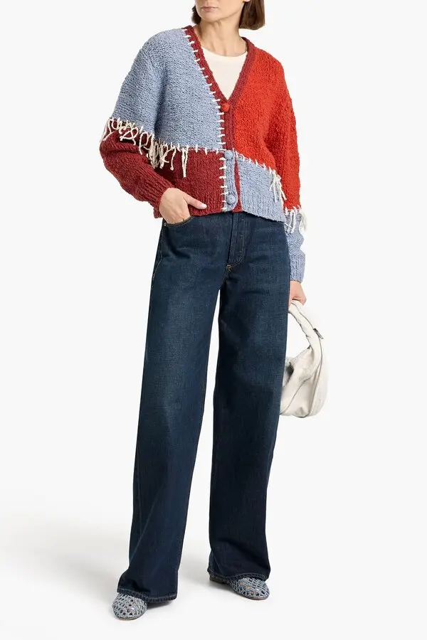THE ELDER STATESMAN Patchwork Bouclé-knit Cotton Cardigan